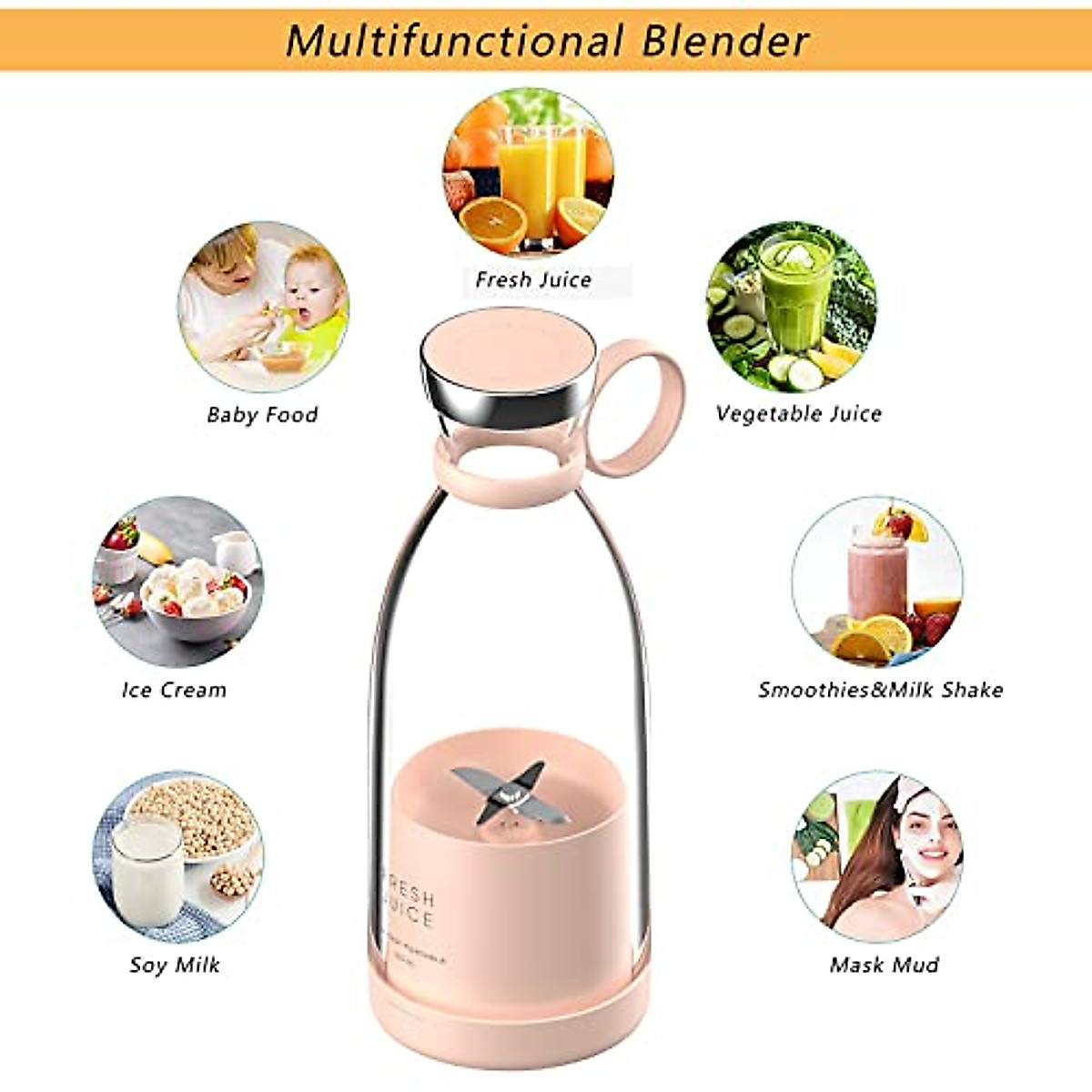 OTPEIR Personal Size Blender, Portable Blender, Battery Powered USB Blender (Pink)