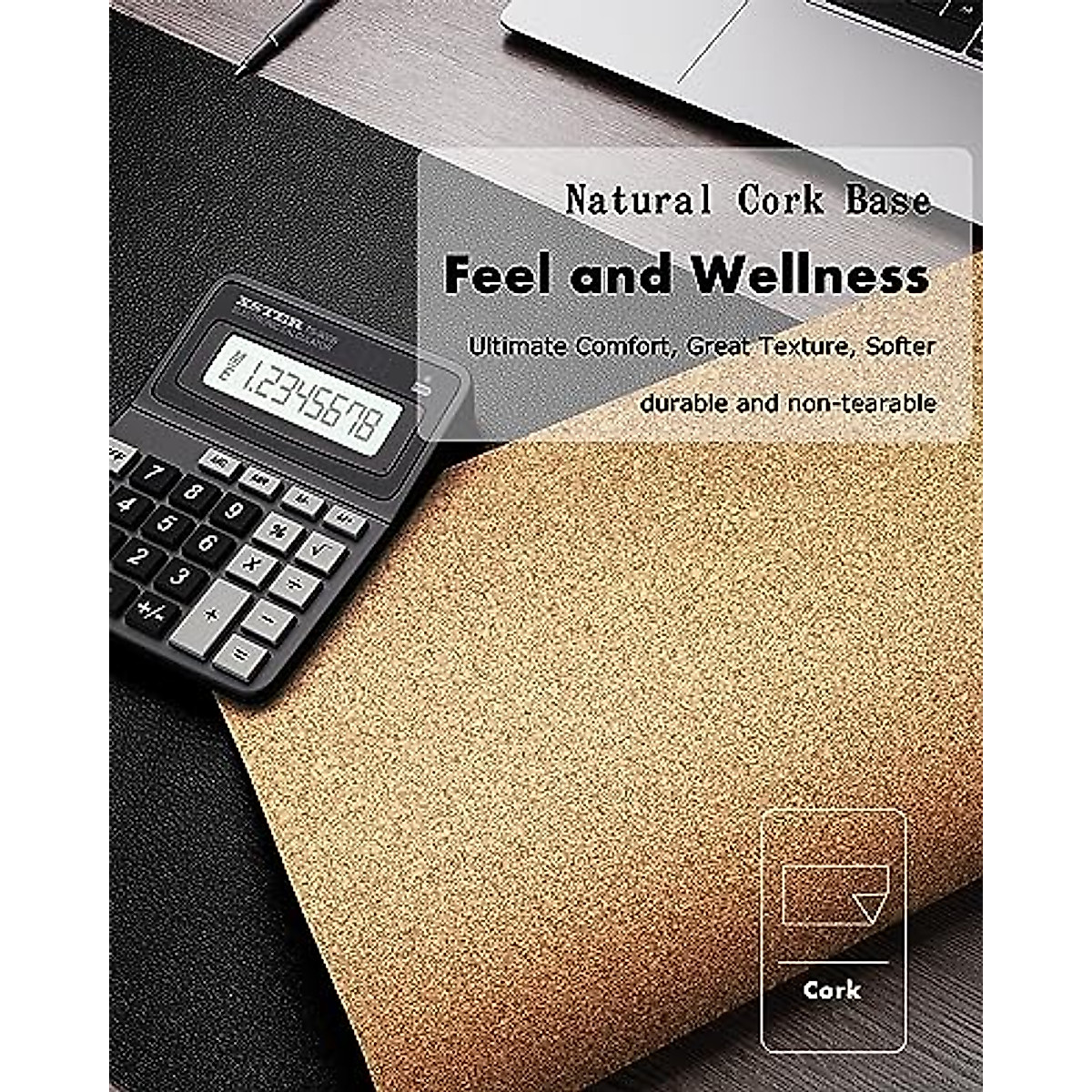 YSAGi Double-Sided Desk Pad, Leather Desk Mat, Eco Cork Desk Pad Protector, Large Mouse Pad for Desk, Waterproof Desk Blotter Pad, Desk Writing Pad for Office Work/Home(23.6"x13.7",Black+Cork)