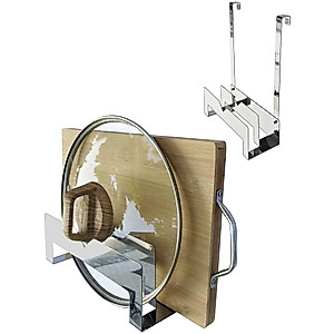 OeckuXIY 2 Pack, Pan and Pot Lid Organizer, Cabinet Door or Wall Mount Cutting Board Holder, Bakeware Tray Rack, No Drill, Mirror Polished