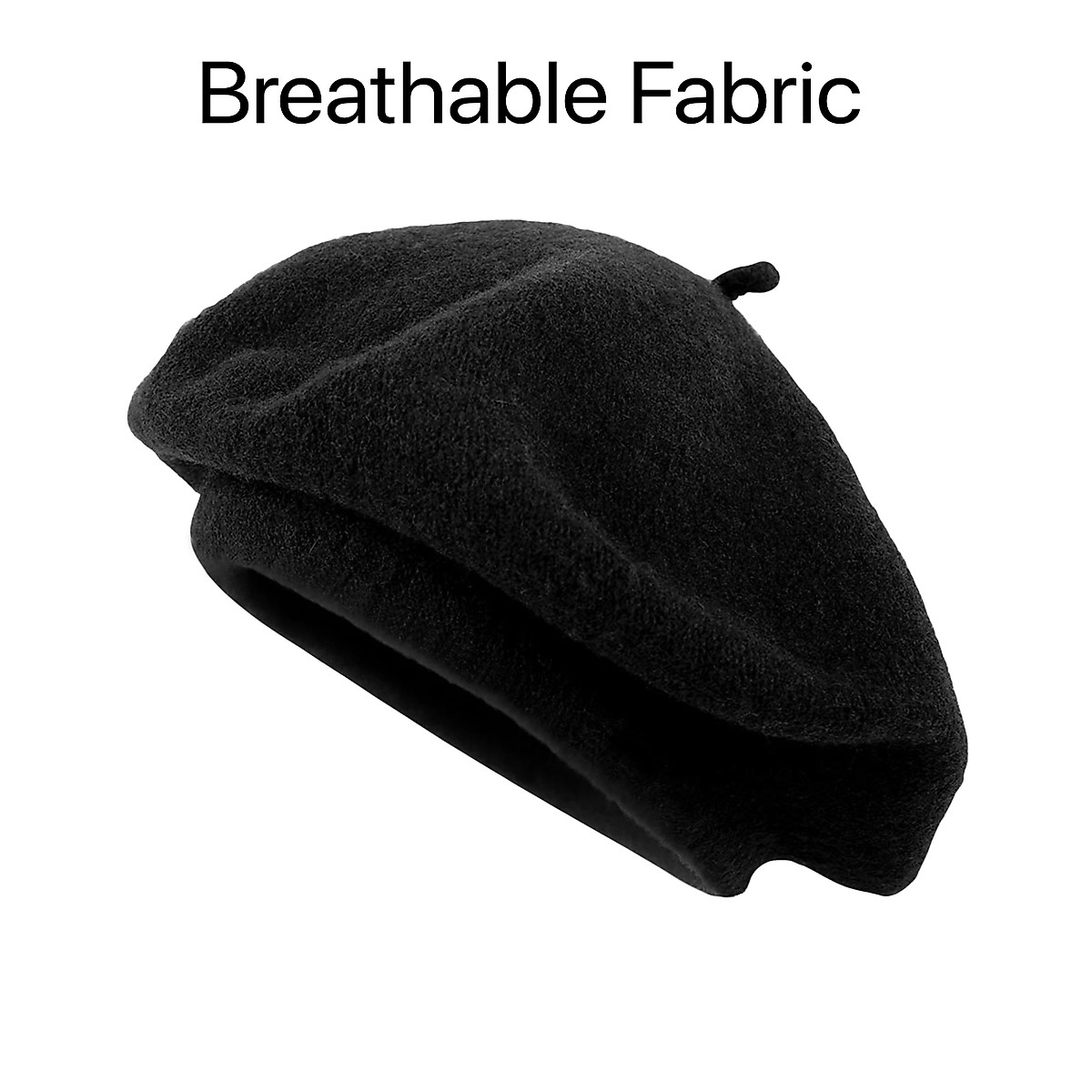 Parquet Solid Color French Beret Wool Material. Classic French, Casual and Chic Lightweight Beanie Cap Hat Black