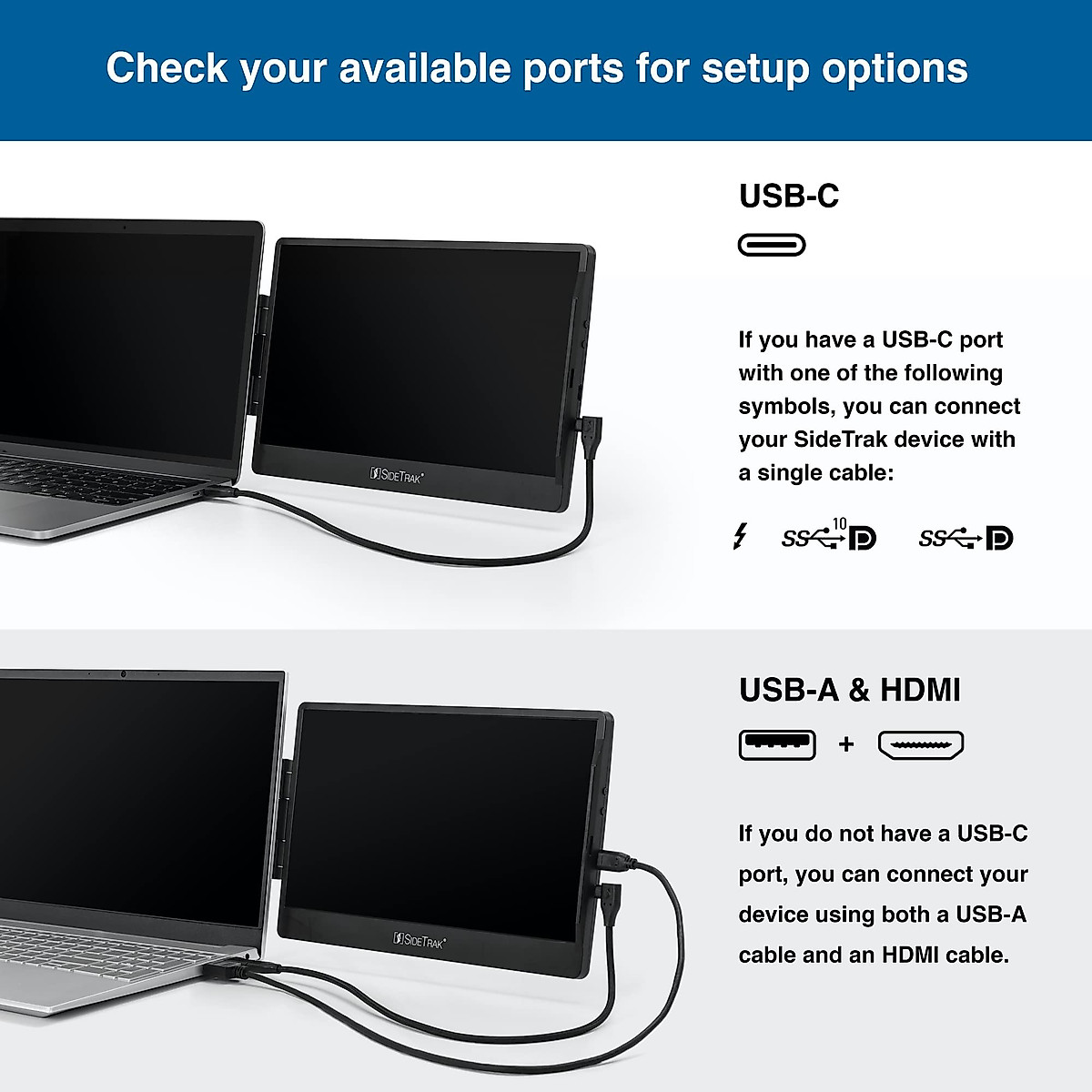 SideTrak Swivel Attachable Portable Monitor for Laptop 12.5” FHD IPS Laptop Screen with 15” Protective Case | Compatible with Mac, PC, & Chrome | Fits All Laptop Sizes | Powered by USB-C or Mini HDMI