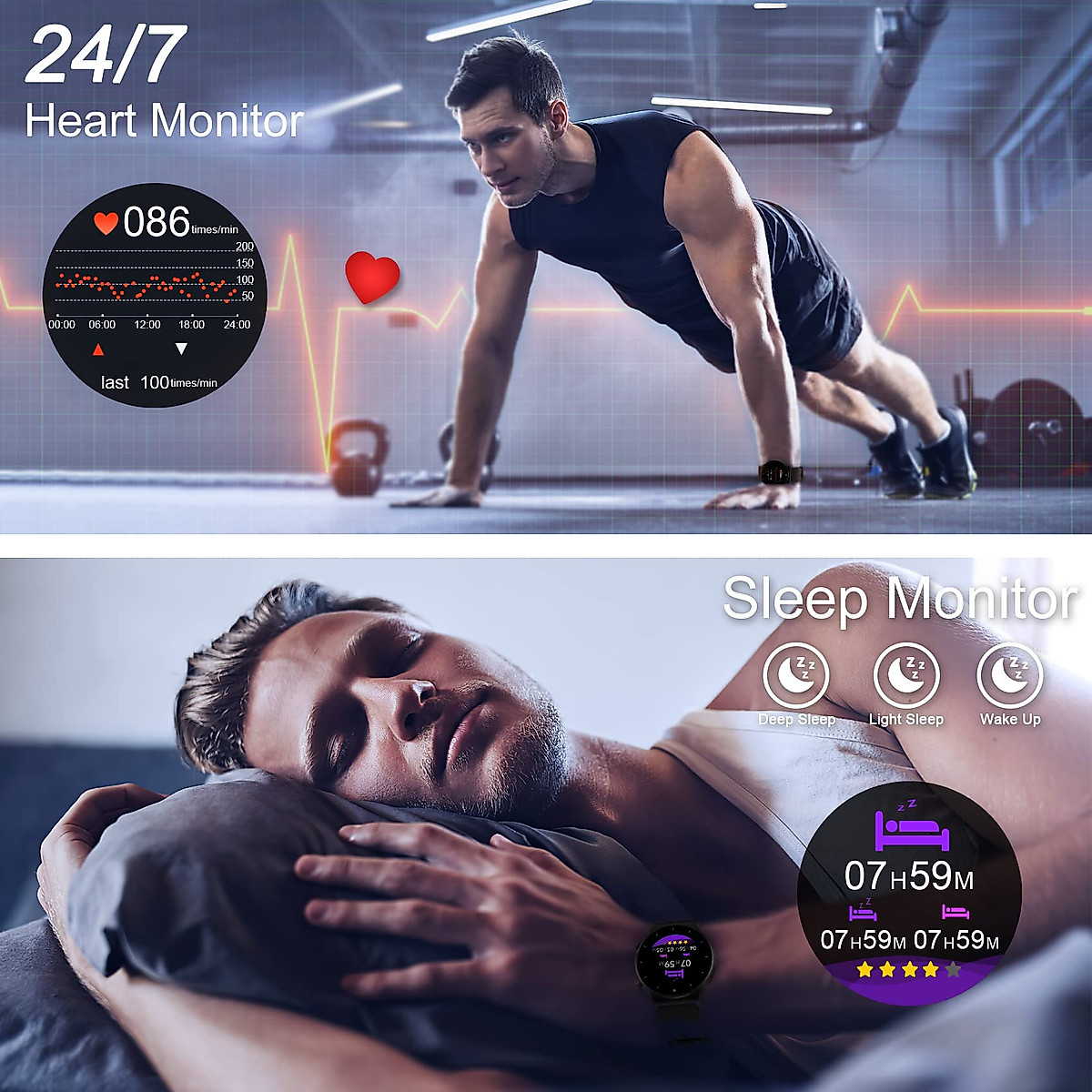 Blackview Smart Watch 2022(Answer/Make Call), Fitness Watch with Music Storage and Playback, 1.3" Full Touch Screen with Heart Rate Sleep Monitor, Smartwatch for Men Women