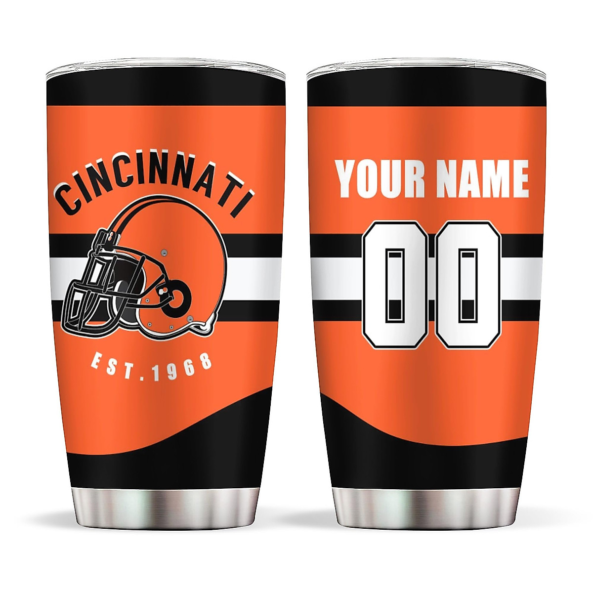 Custom Cincinnati Tumbler 20oz Stainless Steel with Lid & Straw Personalized Football Fans Gifts for Women Men Coffee Travel Insulated Mug Cup Add Name Number