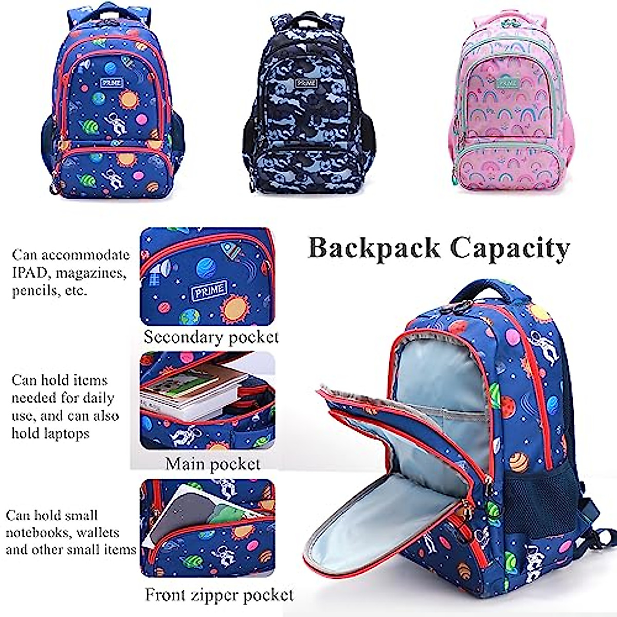 Armbq Kids Backpack for Boys Girls, Teens Casual Bookbag for Kindergarten Elementary Lightweight Travel School Bags, Pink Rainbow