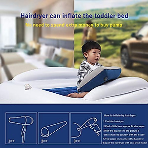 Toddler Travel Bed, Portable Inflatable Toddler Bed for Kids | Toddler Air Mattress | Kids Travel Bed | Toddler Blow Up Mattress with Sides, Idea for Road Trip Camping Sleepovers, Navy Blue & Grey