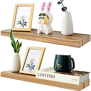 jmaisiu Floating Shelves, Set of 2 Wall Shelves with Invisible Brackets, 19.7Inch Natural Wooden Shelves for Wall Decor, Hanging Storage Shelves for Bedroom Kitchen Bathroom Living Room Decoration