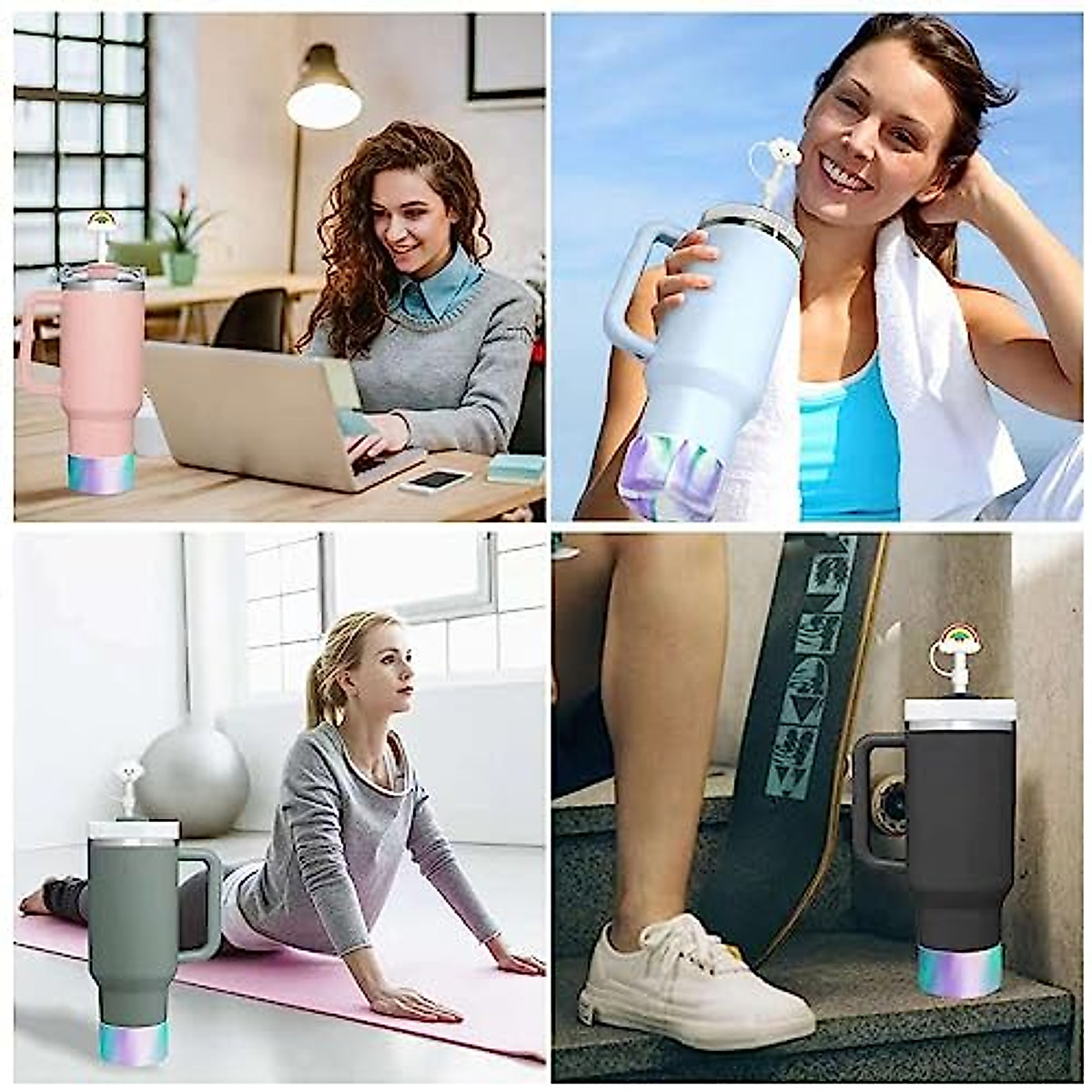 6PCS for Stanley Cup Accessory, Silicone Spill Proof Stopper Set for Stanley 40 oz Tumbler with Handle 30 oz Including H2.0, 3 Straw Covers, 1 Spill Stopper, 1 Leak Stopper and 1 Cup Boot