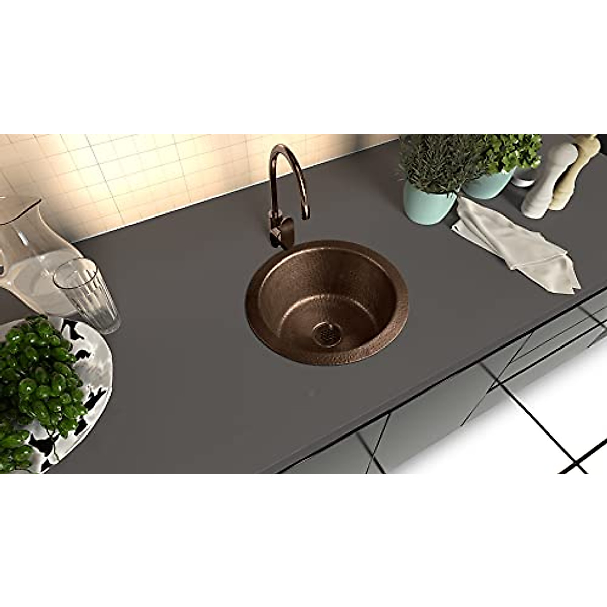 Monarch Abode 17096 Pure Copper Hand Hammered Essex Dual Mount Bar Prep Sink (12 inches)