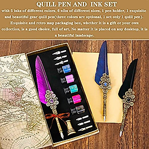 NC Quill Pen Ink Set,Feather Pen Set Includes 5 Bottles of Ink and 6 Replaceable Stainless Steel Nibs,1 Gear Quill Pen,Calligraphy Pen Set for Writing,Letter Writing,Signature Invitation,etc(Purple)