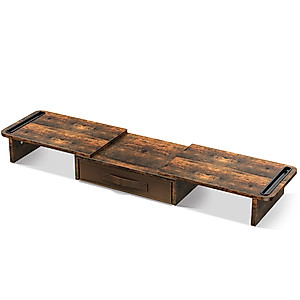 ELIVED Dual Monitor Stand Riser with Drawer-Adjustable Length and Angle, Monitor Stand Riser for 2 Monitors, Desktop Organizer Stand for Computer/Laptop/PC/Printer (Rust Brown)