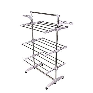 CHYSP Coat Hanger 6 Tiers Adjustable Telescopic Rolling Garment Clothes Airer Horse Stainless Laundry Rack Hanging Folding Hanger