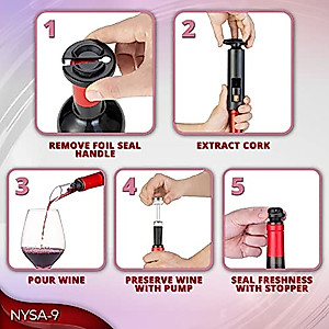 VinFlow5 Wine Opener 4-Piece Set (Manual Wine Bottle Corkscrew w/Vacuum Stopper, Pourer Spout & Foil Cutter)…
