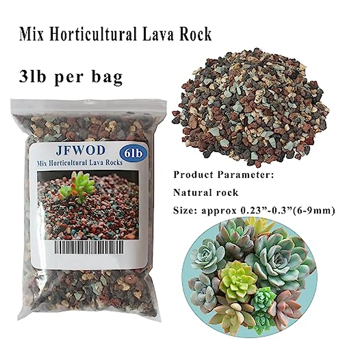 JFWOD 3lb Succulent and Cactus Soil Bonsai Gritty Mix 6-9mm Small Horticultural Lava Rocks for Fairy Garden, Terrarium, DIY Projects, Top Dressing Fast Draining Prevent Over Water