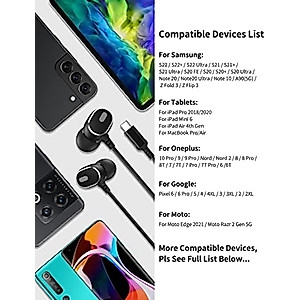 ACAGET USB C Headphones for Galaxy S23 Ultra S22 Plus Type C Earphones Noise Cancelling Wired Headphone Digital DAC HiFi Stereo in Ear Earbuds for Samsung A53 S21 S20 FE Pixel 7 Pro 6A iPad Pro Black