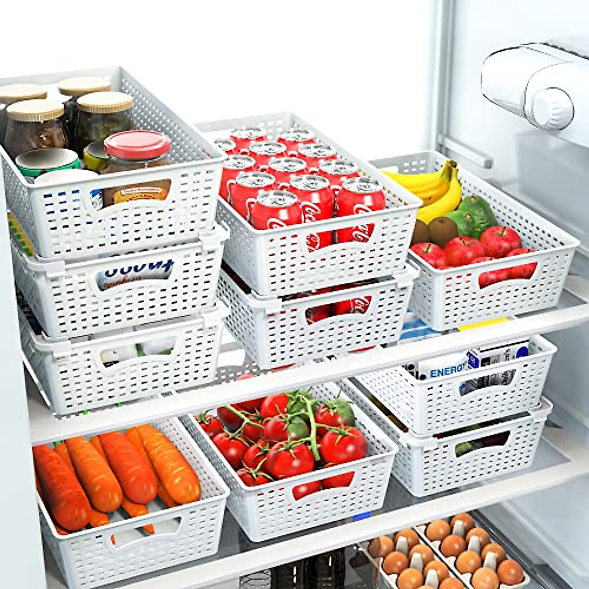 Simple Houseware 6-Pack Plastic Stackable Storage Basket Pantry Organizer, White