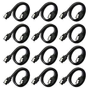 DaFuRui 12-Pack SATA III Cable，SATA III 6.0 Gbps Data Cable Straight Black with Locking Latch 16 Inches SATA Cable Pack for HDD、SSD、CD and DVD Drives