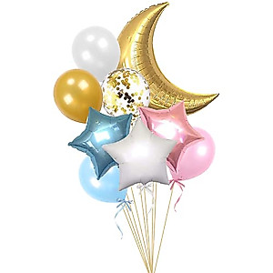 34 PCS Twinkle Little Star Baby Shower Birthday Party Decoration,Moon and Star Mylar Balloons for Gender Reveal Party,Blue Pink White Gold Confetti Latex Balloons