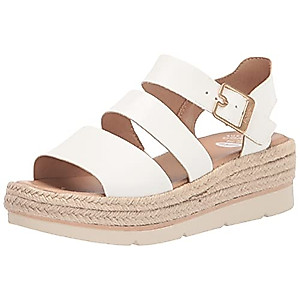 Dr. Scholl's Shoes Women's Once Twice Espadrille Wedge Sandal, White, 8