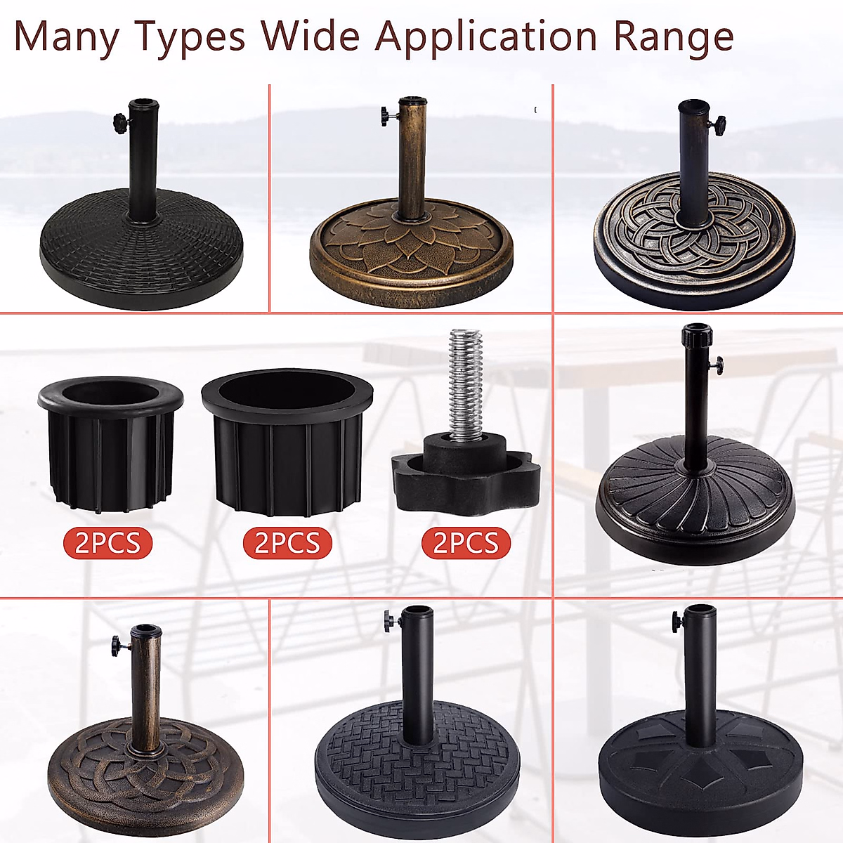 6 Pcs Umbrella Base Stand Replacement Parts,Patio Umbrella Base Replacement Parts Outdoor Umbrella Hole Ring Plug Cover with M8 Thread Screw Replacement Hand Knob for Backyard Patio Table Decks(Black)