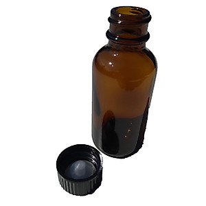 Dropper Stop® 1oz Amber Glass Boston Round Bottles (30mL) with Polycone Caps - Pack of 99