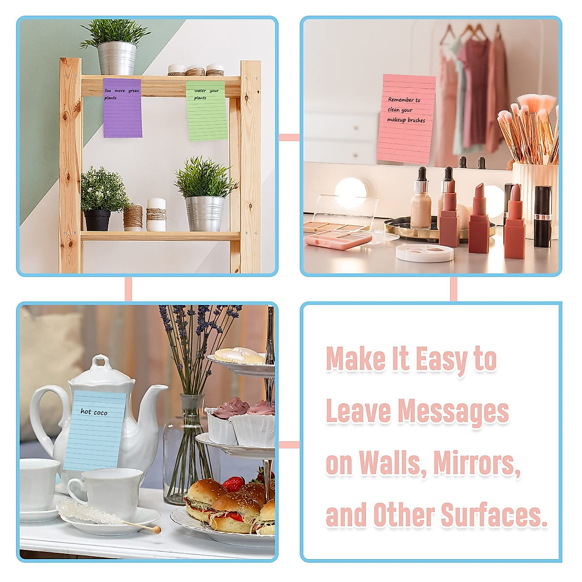 EOOUT 8 Pack Lined Sticky Notes 4x6 Inches, Pastel Ruled Self-Stick Pads, Colorful Super Sticking Power Memo Pads, Strong Adhesive Notes for Home, Office, School, Meeting, 45 Sheets/pad