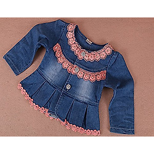 Yao 6M-4Y Infant 3Pcs Baby Girls Clothes Set Toddler Outfits Lace Dress Jacket and Jeans (1-2Y,Flower-Orange)
