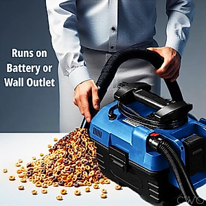 Dual Power 2 Gallon Wet/Dry Portable Vacuum Compatible with Hercules - Tool Only - Run on 120 Volt AC or 20 Volt Lithium Battery - Ideal Heavy Duty Powerful Job Site, Car, Truck, Off Grid Vacuum