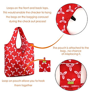 BeeGreen Christmas Red Reusable Grocery Bags 12 Pack with Storage Pouch & Elastic Band Gift Bags Shopping Tote Bags Bulk Ripstop 50LBS Extra Large Foldable Machine Washable