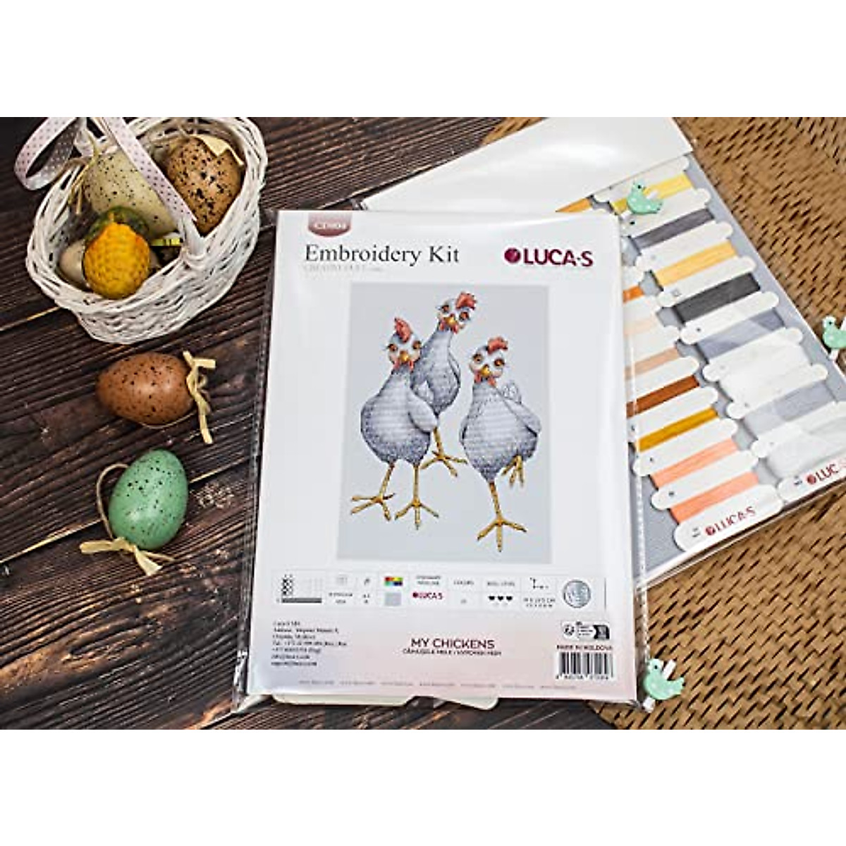 Luca-S Cross Stitch Kit My Chickens, Counted Cross Stitch Kit for Adults, Embroidery Needlecraft Kit
