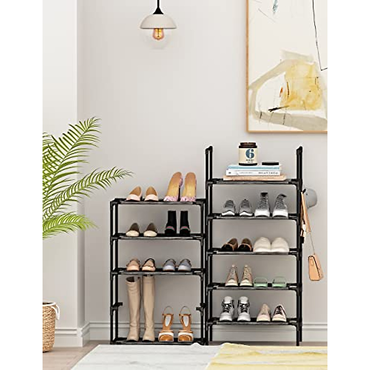 Wodeer Shoe Rack,10 Tiers Tall Free Standing Shoe Racks,Narrow Shoe Storage 20-24 Pairs Shoes, Space-Saving Shoe Shelf Organizer for Closet,Entryway,Metal Frame&Non-Woven Shelves,Black.