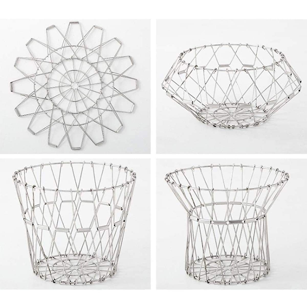 G&D GD Fruit Basket Stainless Steel Wire Fruit Bowl Vegetables Kitchen Utensil Holder Fruit Bowl Foldable Vegetable Tray Deformable Wire Fruit Basket and Serving Multipurpose for kitchen Living room