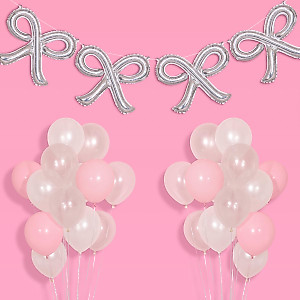 xo, Fetti Party Decorations Pink Latex + Iridescent Foil Bow Balloons - 20 pk | Bachelorette Decorations, Bow Birthday Party, Bridal Engagement Decor, Coquette Cute, Baby Shower, Tea Ribbon Decor