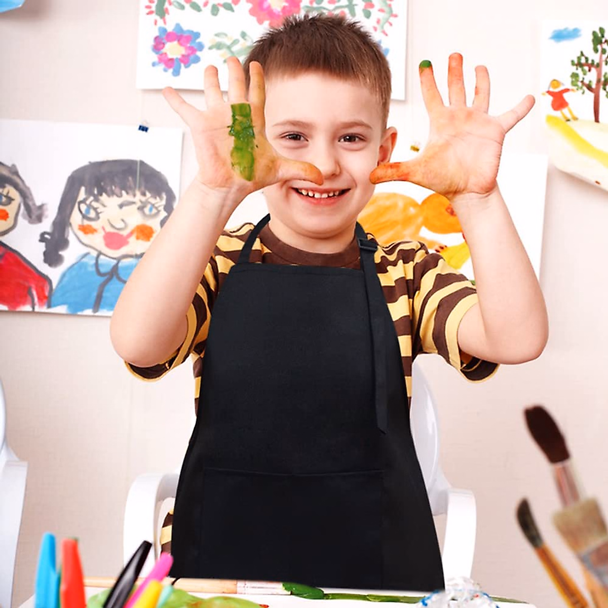 SINLAND Kids Apron with Pocket 2 Pack Adjustable Children Chef Apron for Cooking Baking Painting (M: 6-12 Years)…