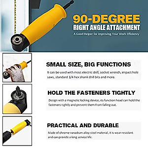 Yakamoz 1/4 Inch Shank 90° Degree Right Angle Attachment Right Angle Drill Driver Screwdriver Extension Holder Adapter