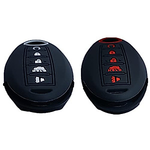 RUNZUIE 2Pcs 5 Buttons Silicone Smart Remote Key Fob Cover Compatible with 2022 2021 2020-2011 Nissan Armada Rogue Murano Maxima Altima Pathfinder 285E3-3TP5A KR5S180144014 Black/Black with Red
