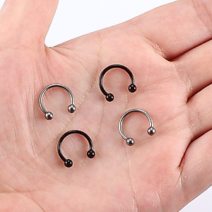 IRONBOX 16G G23 Titanium Horseshoe Septum Rings Internally Threaded Nose Rings Hoop Helix Daith Cartilage Tragus Earrings Nipple Eyebrow Body Piercing Jewelry