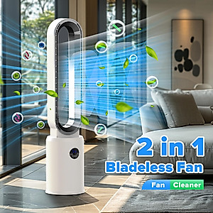 Cobuy Bladeless Tower Fan with Remote, Air Circulator Cooling Fan for Indoor Use, 24 Speeds Settings, 12 Timer, Quiet Oscillating Fan for Home Bedroom, Silver