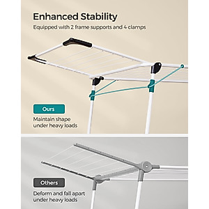 SONGMICS Clothes Drying Rack Foldable, Gullwing Laundry Drying Rack, Space-Saving, 22.2 x 68.1 x 38 Inches, Sock Clips, Metal Structure, for Clothes, Towels, Linens, Indoor, Outdoor White ULLR518W01