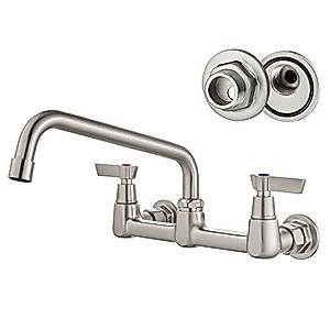 Airuida Brushed Nickel Wall Mount Commercial Kitchen Faucet Wall Mounted Kitchen Sink Faucet 8 Inches Center 8 Inches Swivel Spout Utility Sink Faucets 2 Handle Restaurant Laundry Tap