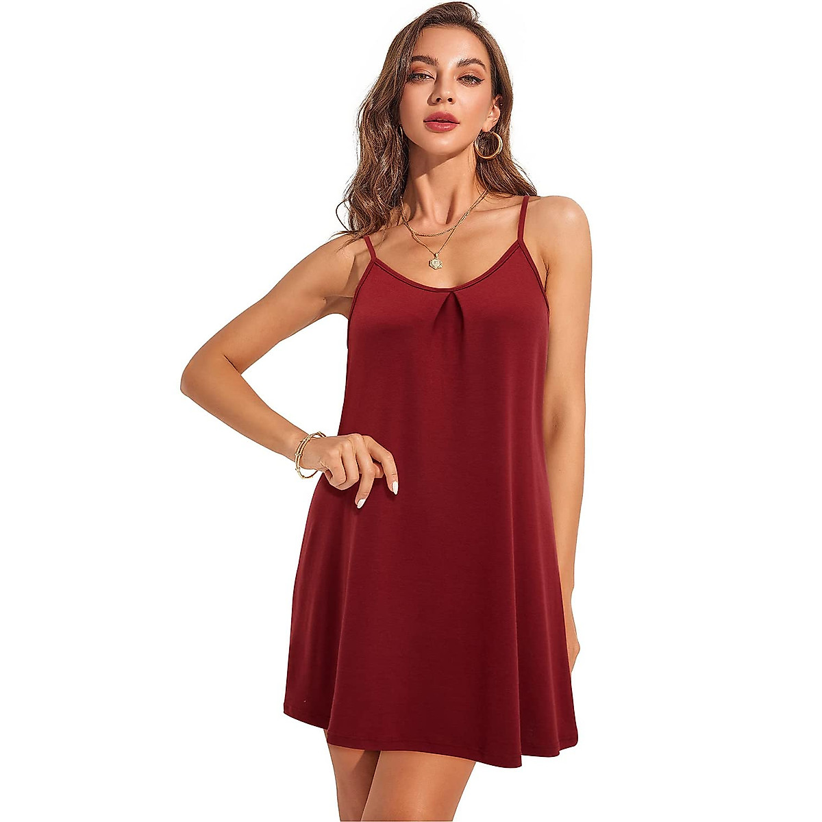 ULTRANICE Red Dresses Women 2024 Spring Summer Casual Vacation Hawaiian Beach Party Wedding Guest Dresses Semi Formal Cover Ups V Neck Mini Sundress(Jujube Red,M)