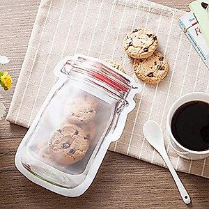 Mason Jar Zipper Bags, Meltset M 12Pcs Reusable Resealable Snack Sandwich Nut Ziplock Bottles Bags, Leakproof Airtight Seal Food Saver Bags for Travel Camping and Kids