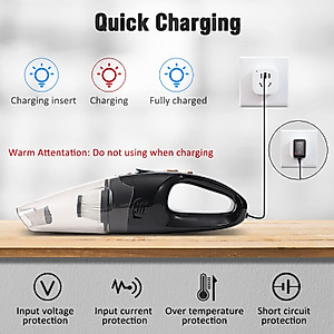 QYBEEDE Cordless Handheld Vacuum, 8000pa USB 120W Mini Car Vacuum with Led Light Cleaner Dry/Wet Powerful Suction Vacuum Rechargeable Portable Cleaner for Home, Kitchen, Pet Hair, Office