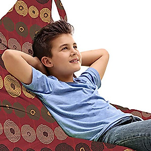 Lunarable Abstract Lounger Chair Bag, Hand Drawn Ethnic Pattern Image of Traditional Elements in Circles, High Capacity Storage with Handle Container, Lounger Size, Pale Maroon and Multicolor