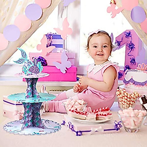 Kritkin 2 Pieces Mermaid Cupcake Stand 3 Tier Mermaid Tail Cupcake Holder Mermaid Theme Dessert Stand for Under the Sea Mermaid Birthday Party Decorations Supplies Favors