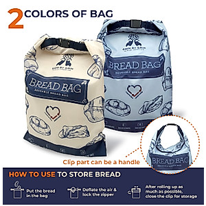 GRIN BY GRIN- 2 Packs Bread Bags to Keep Bread Fresh, Reusable Zipper Bread Bags for Homemade Bread Loaf, Freezer Bread Storage Bag, Bread Container, Fresh Keeping Extra Large Bread Bags, Reusable Food Storage Bag