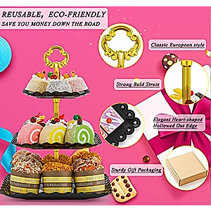 Dessert Table Display Set, Cupcake Stand, Yuugitil Black Gold 3 Tier Serving Tray, Classic Square Cupcake Holder Perfect for Wedding/Engagement Party/Birthday/Baby Shower/Graduation Decorations