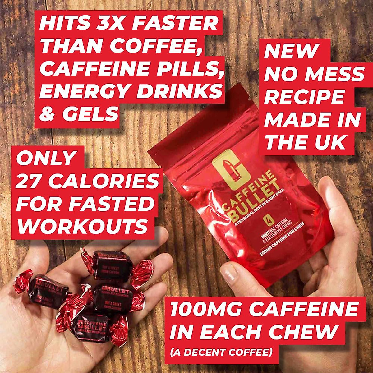 Caffeine Bullet Energy Gel Upgrade - Mint Chews *16 – Faster Boost Than Tablets and Gum. 100mg Per Serving - Sport Science for Running, Cycling, Gaming & Pre Workout Endurance Kick.