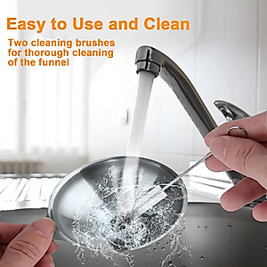 6 Pcs Stainless Steel Mini Funnels for Kitchen use. Large Tiny Small Funnel Set of 3, Metal Cooking Powder Food Grade Flask Funnels for Filling Bottles Liquor Water Spice, 2Pcs Cleaning Brushes VOPTON