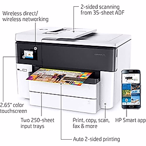 HP OfficeJet Pro Series Wide Format All-in-One Printer with Wireless Printing, Print Scan Copy Fax, Auto 2-Sided Printing, 512MB, 34 ppm, Compatible with Alexa - White