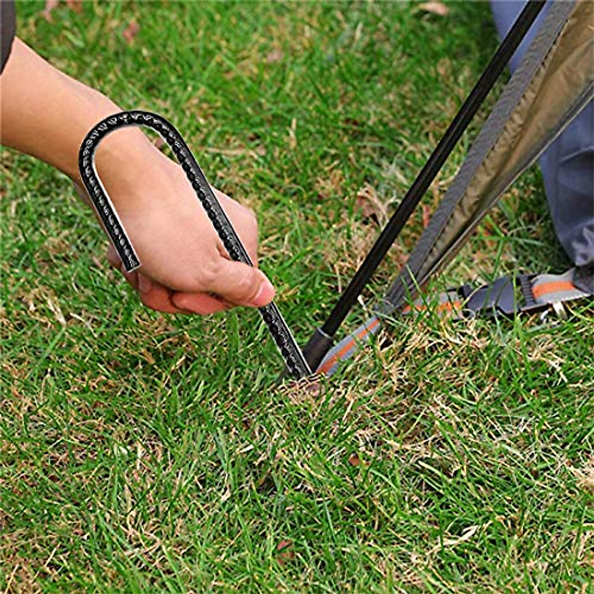 SOONPAM Ground Rebar Stakes Ground Anchors Tent Stakes J Hook Garden Heavy Duty Metal Stake with Chisel Point End for Trampolines Security 12inch 6 Pack